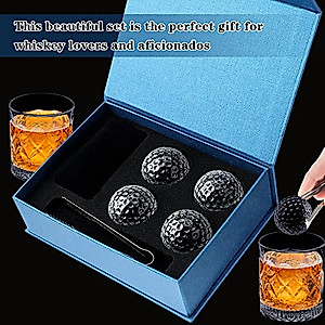 Golf Ball Whiskey Chillers Gift Set for Father's Day Includes 4 Pcs Glass Golf Ball Whiskey rocks and Stainless Steel Tongs Storage Pouch Gift Box with Cotton Lining for Husband Dad Boyfriend