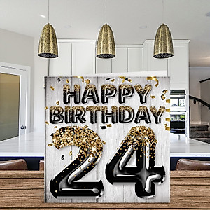 Stuff4 24th Birthday Card for Men - Black & Gold Glitter Balloons - Happy Birthday Cards for 24 Year Old Man Son Brother Uncle Cousin, 5.7 x 5.7 Inch Twenty-Four Twenty-Fourth Greeting Cards Gift