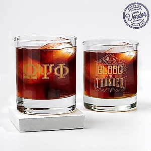 Bad Bananas BBGreek Omega Psi Phi Official Vendor - Set of 2 11oz Drinking Rocks Glasses - Sons of Blood and Thunder - Fraternity Paraphernalia