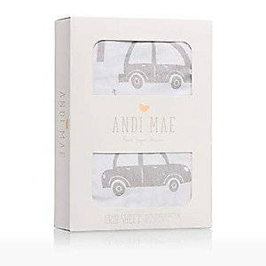 Andi Mae Crib Sheet - Grey Cars -100% Jersey Cotton - Fits Standard Crib or Toddler Mattresses