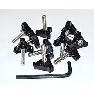 1/4"-20 Three Prong Clamping Thumb Screw Knob Stainless Steel 1-1/2" Long Stud Black (10)