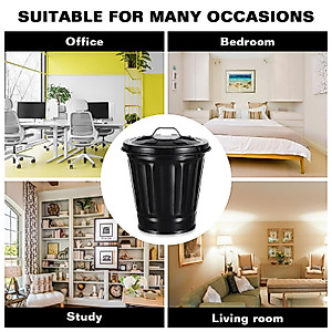 Mini Trash Can With Lid, Countertop Metal Waste Basket Recycling Bin, Waste Bin for Office Car Bedroom, Multi-Purpose Flower Pots, Pen Holders, Black