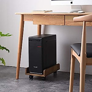 Kirigen Computer Tower Stand Cart - Heavy Duty Desktop Mobile Cart Holder for Computer Host with 4 Mute Caster Wheels - Wood Rolling ATX PC Case Rack, CPU Case Protecting Shelf (ZJJ Dark Brown)