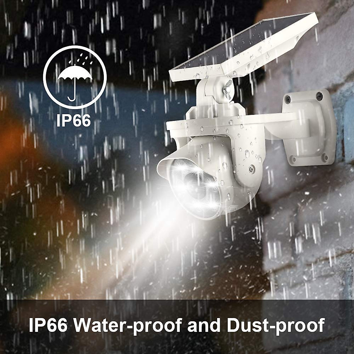 EVERSECU 2400 Lumen 6 LEDs Motion Sensor Solar Flood Lights Outdoor PAN/TILT manually Adjustable Solar Spotlight with Battery Waterproof Wireless Security Dummy/Decoy Camera for Garden Porch Barn