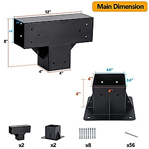 Neorexon Pergola Kit Elevated Wood Stand Kit Woodwork for 4"x 4" (Actual 3.6 X 3.6 inch), Wooden Gazebo Kit for Pergola Brackets with Corner and Pergola Base Brackets