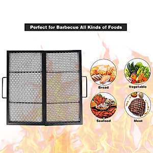 Lineslife Square Fire Pit Cooking Grill Grates, Folding Outdoor Campfire BBQ Grill Rack with Handles, Portable Outside Camping Gear Cookware and Accessory, 30 Inch