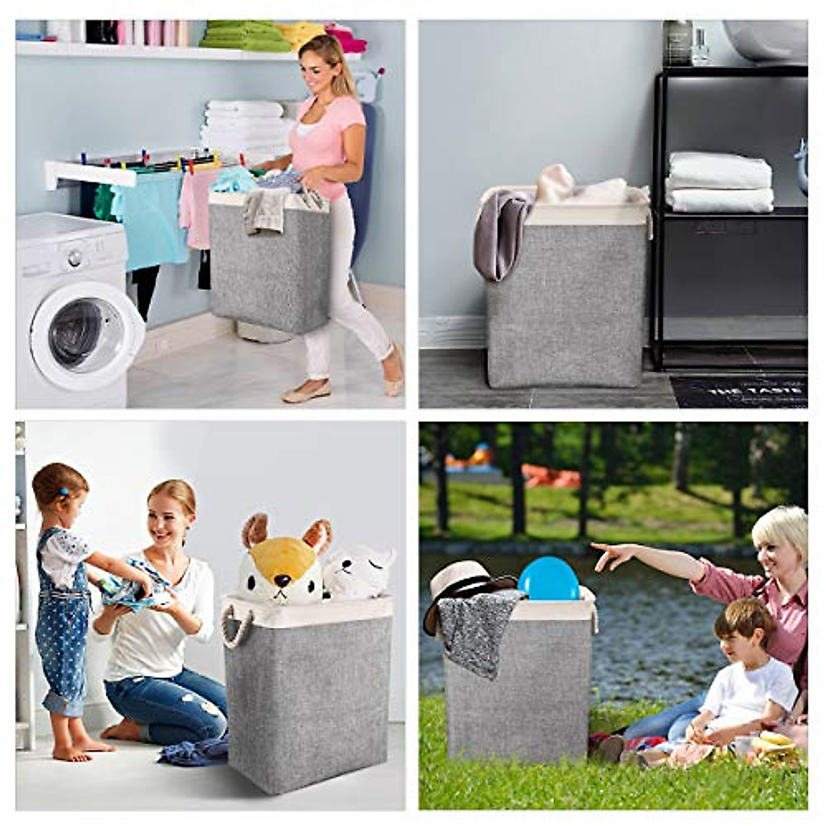 DYD Laundry Basket with Handles & Brackets Large Hamper for Kid Girl Collapsible Washing Bin Built-in Lining for Bedroom Dorm Toy Clothing Storage