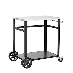 PARTAKER Movable Pizza Oven Trolley/BBQ Grill Cart with 2 Swivel Casters 2 Wheels, Double-Shelf Dining Serving Cart Table, Kitchen Pre-Station Island Countertop Work Bar, L 28-3/4" by W 19-1/2"