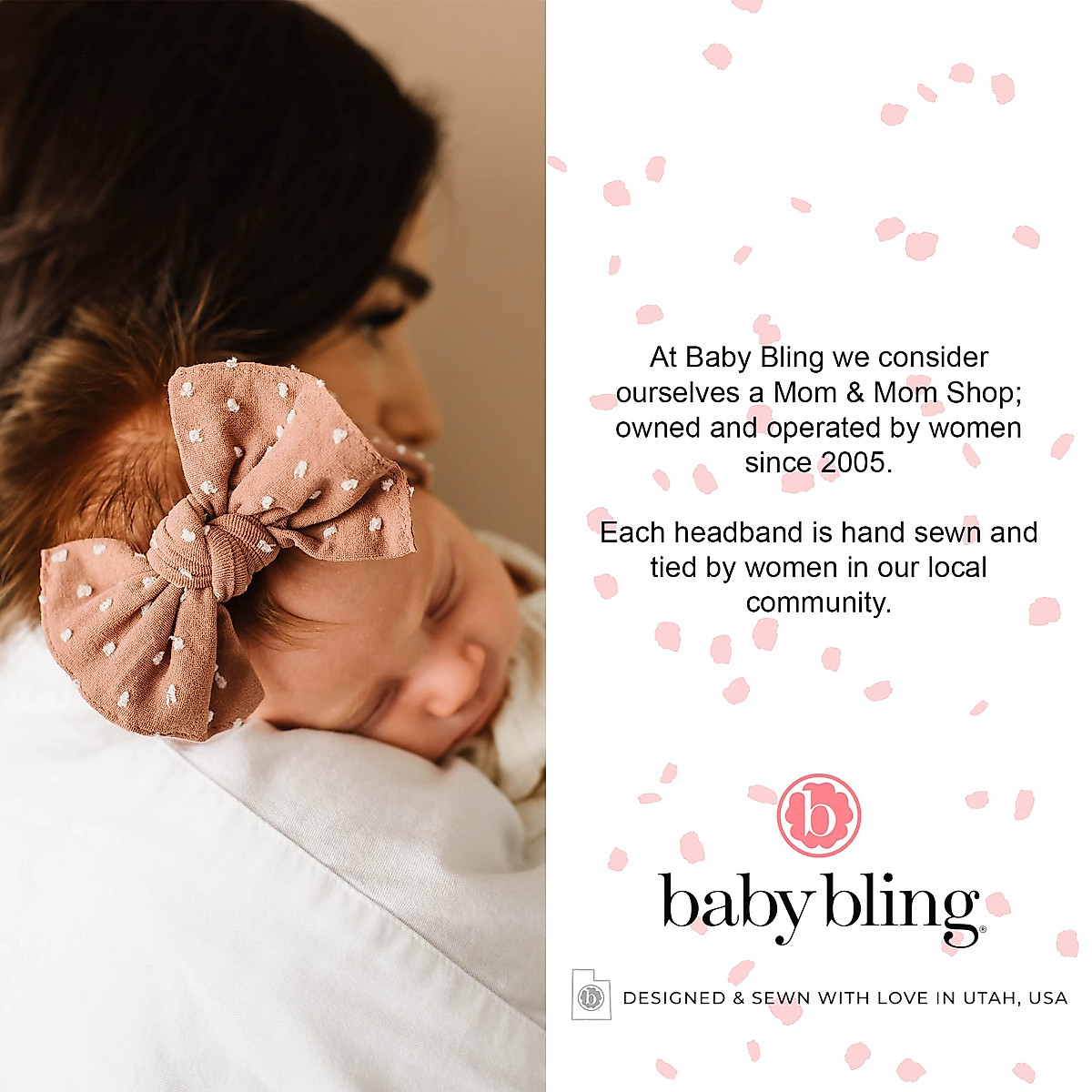 Baby Bling Bows Newborn to Little Girls Hair Bow - Shabby Dot and Classic Knot Headbands Toddlers Hair Accessories, One Size (2 Pack - Lilac Dot and Grey)