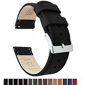BARTON WATCH BANDS Quick Release Top Grain Leather Watch Band Strap, Black Leather/Black Stitching, 20mm