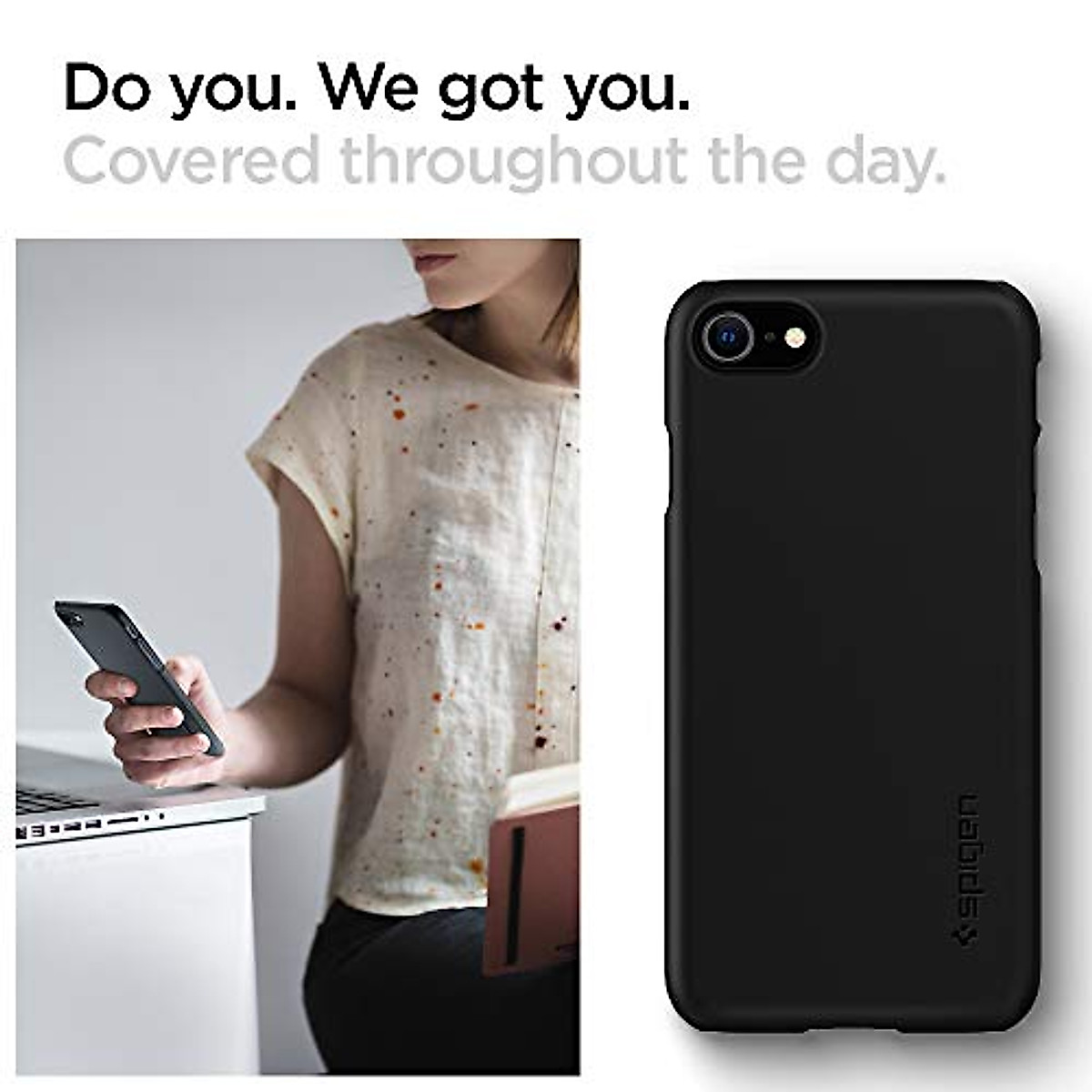 Spigen Thin Fit Designed for iPhone SE 2022 Case/iPhone SE 3 Case 2022 / iPhone SE 2020 Case/iPhone 8 Case/iPhone 7 Case - Black