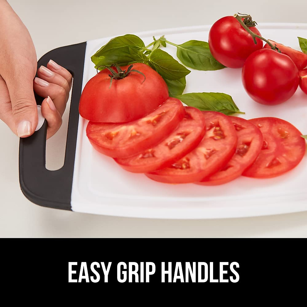 Gorilla Grip Durable Kitchen Cutting Board Set of 3, BPA Free, Reversible Use, Easy Grip Rubber Handles, Deep Juice Grooves, Large Food Chopping Boards, Dishwasher Safe, Chop Meat, Veggies, Black