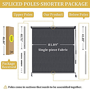 Shade&Beyond Outdoor Roller Shades 7' W x 6' H Cordless Patio Roll Up Blinds Exterior Shade Cloth Roll for Porch Gazebo Pergola Balcony Backyard, 2 Poles and 1 Piece Fabric, Blue Gray