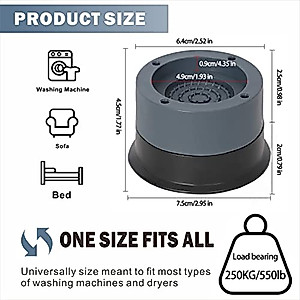 Anti Vibration Pads, 4pcs Washing Machine Base Foot Pads, Non Slip Heighten Shock and Noise Cancelling Mat for Washer and Dryer Machine Support Protects Pedestals (4 PCS)