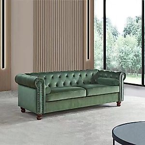 Classic Traditional Upholstered Sofa with high-tech, Fabric Surface/Chesterfield Tufted Fabric Sofa Couch for Living Room Bedroom (Green)