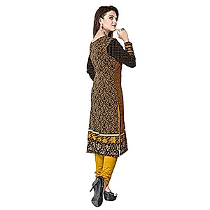 Women's Long Kurti Indian Kurti Top Tunic India Clothes (Black/Brown, 4XL)