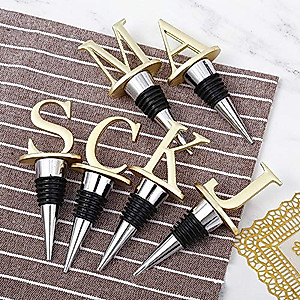 Wine and Beverage Bottle Stopper With Gold Finish,Reusable Plug,Initial