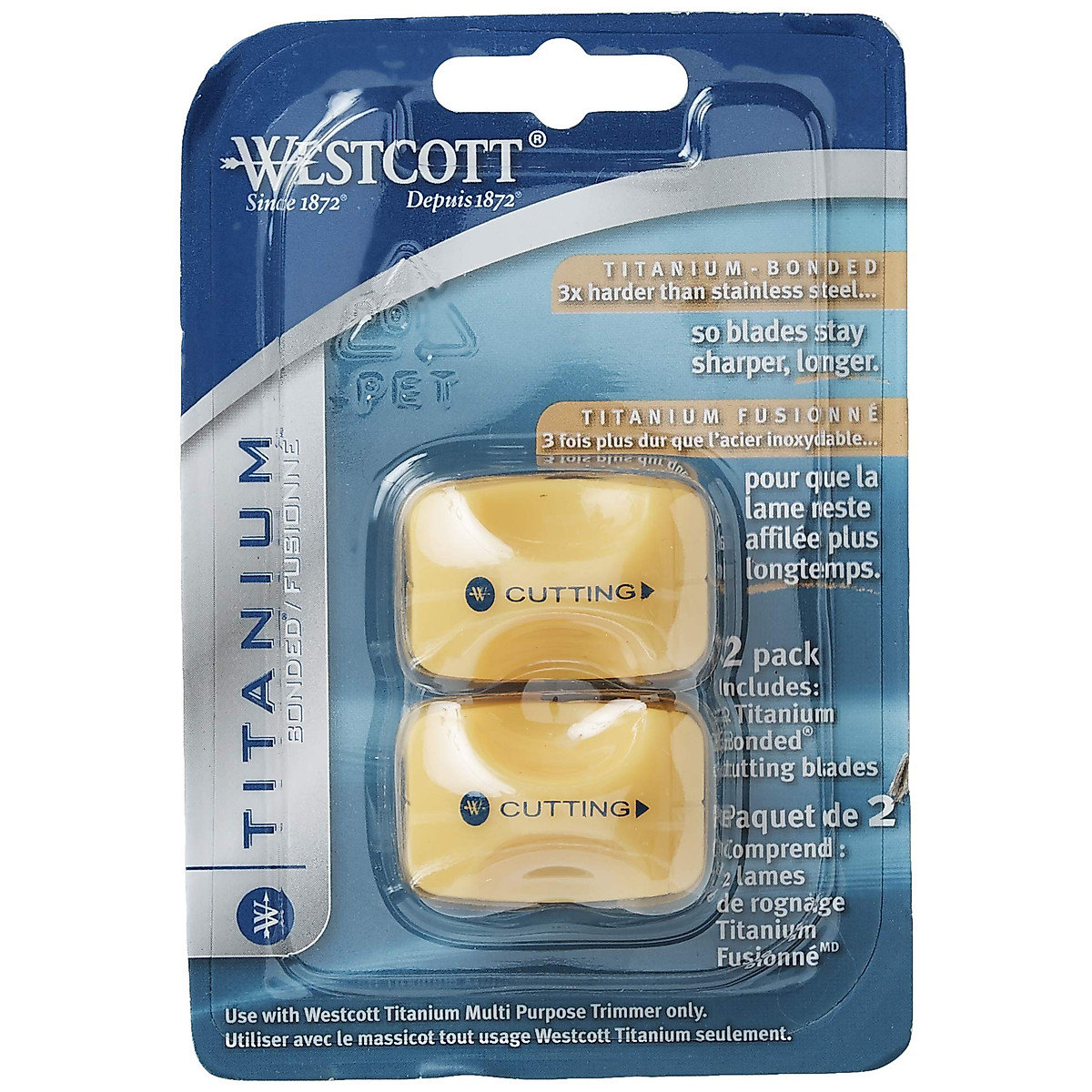 Westcott Paper Trimmer Titanium Bonded Replacement Cutting Blades for use with Trimmers 13782 and 13779, Pack of 2 (13780),Yellow