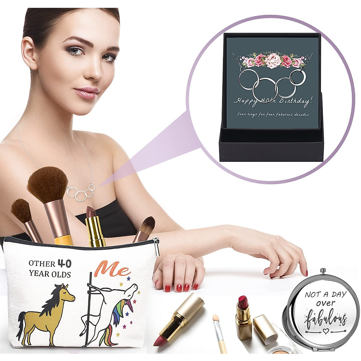 40th Birthday Gifts Women, 7 Pcs 40 & Fabulous Birthday Gifts Ideas for Mom, Wife, Besties, Sister, Boss, Daughter, Girl friend, Coworker, Her Or Teacher