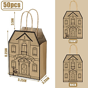 Colarr 50 Pcs Real Estate Agent Supplies House Shaped Gift Bag 5.25 x 3.25 x 8.25 Inch Real Estate Bag with Handles Kraft Real Estate Agent Gift Bags for Real Estate Favor Home Gift (Brown)