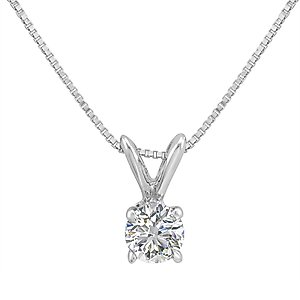 AGS Certified 1/3ct (G-H Color) REAL Diamond Solitaire Pendant Necklace for Women in 14K White Gold |Real Diamond in Real 14K White Gold