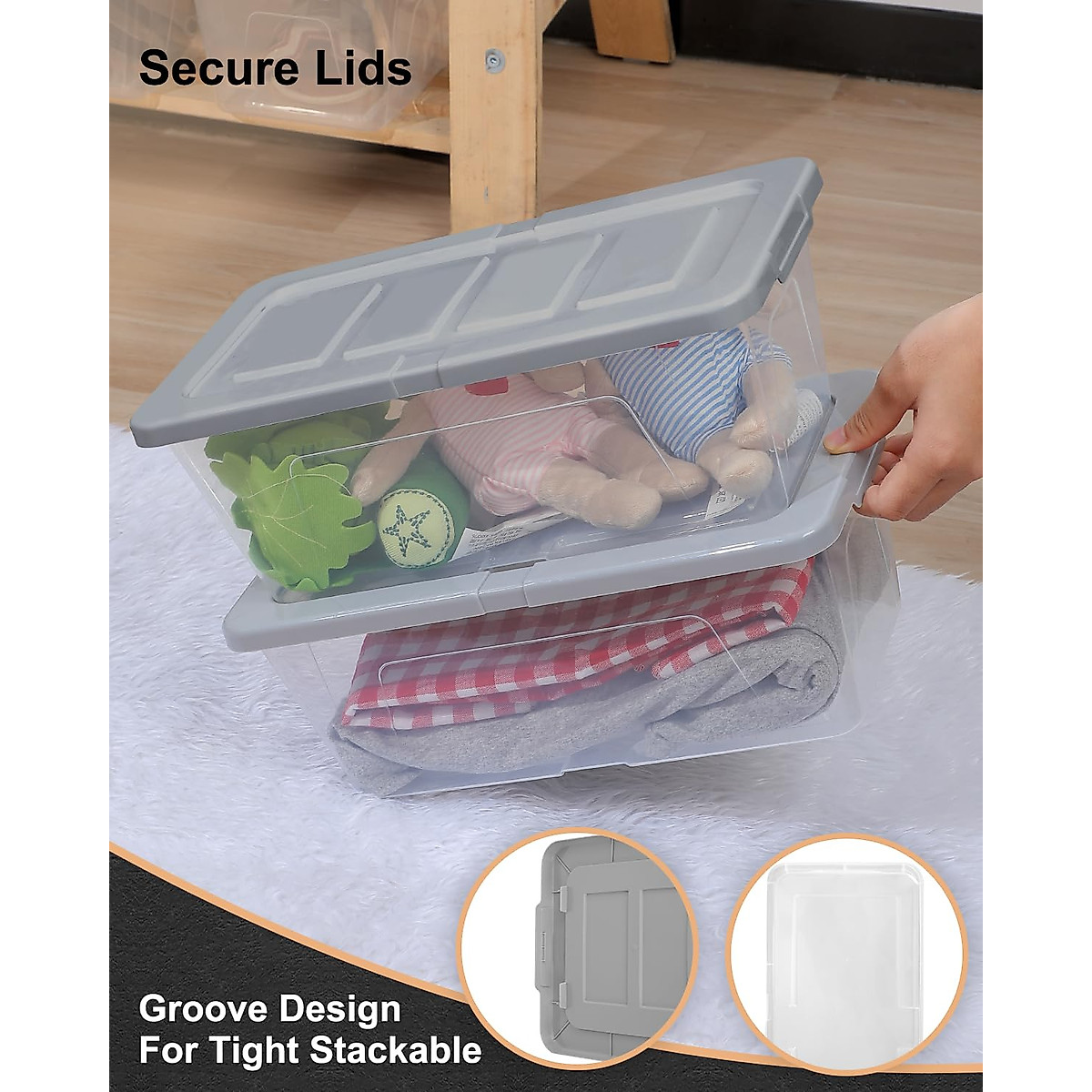 EOENVIVS 12 Packs Clear Storage Bins with Lids Stackable Shoe Boxes Storage Box with Lids For Organization, Clear Plastic Storage Containers For Closet Home Office, Smoky Grey