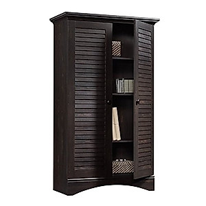 Pemberly Row Contemporary Storage Cabinet with Doors and 4 Adjustable Shelves in Antique Brown