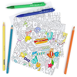 ARTEZA Adult Coloring Book, Doodle Designs, 72 Sheets, 6.4x6.4 Inches Coloring Pages, 100 lb Paper