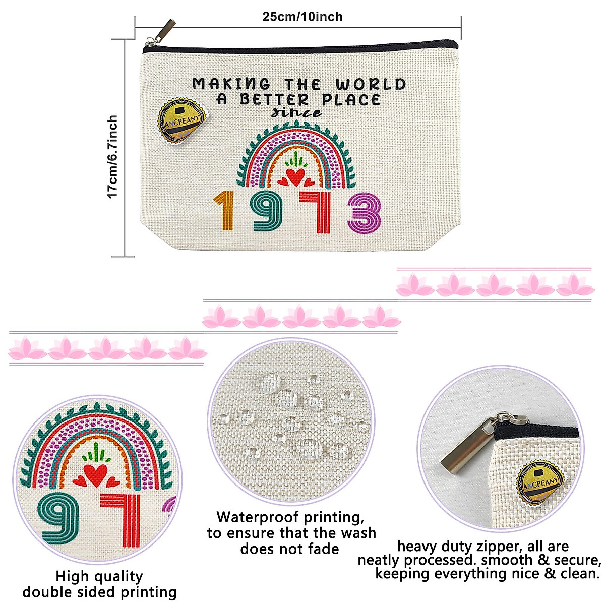 52nd Birthday Gifts for Women, Funny 1973 52nd Birthday Decorations Makeup Bag, Anniversary 52 Year Old Gift Ideas for Her, Wife, Sister, Mom, Aunt, Cool Cosmetic Travel Bags for Mothers Day Christmas