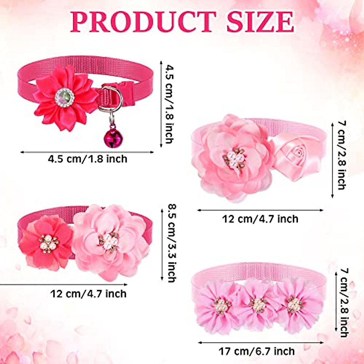 40 Pcs Girl Puppy Collars Pink Dog Collar Adjustable Collar Small Middle Dogs Cats Rose Red Pink Dog Accessories Embellishment Decor for Wedding Birthday Parties Grooming Pet Collar Accessories