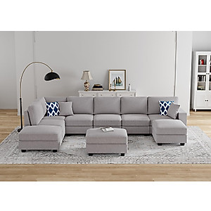 L Lengend Vansen Modular Sectional Sofa U Shaped Sofa Couch with Ottoman Modern Reversible Corner Sectional Couch for Living Room (Light Grey, U Shaped Sofa-4)
