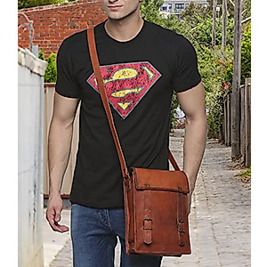 RUSTIC TOWN Leather Satchel iPad Tablet Bag - Leather Saddle Bag Purse - Small iPad (Upto 10.5-inch) Shoulder Bag for Men and Women (11 inches, Brown)