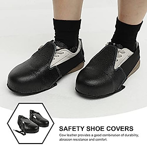 Steel Toe Cap Safety Shoe Covers, Universal Steel Toe Leather Overshoes Workplace with Adjustable Strap, Unisex Safety Footwear Toe Leather Protector Attachment Size EUR 36-46