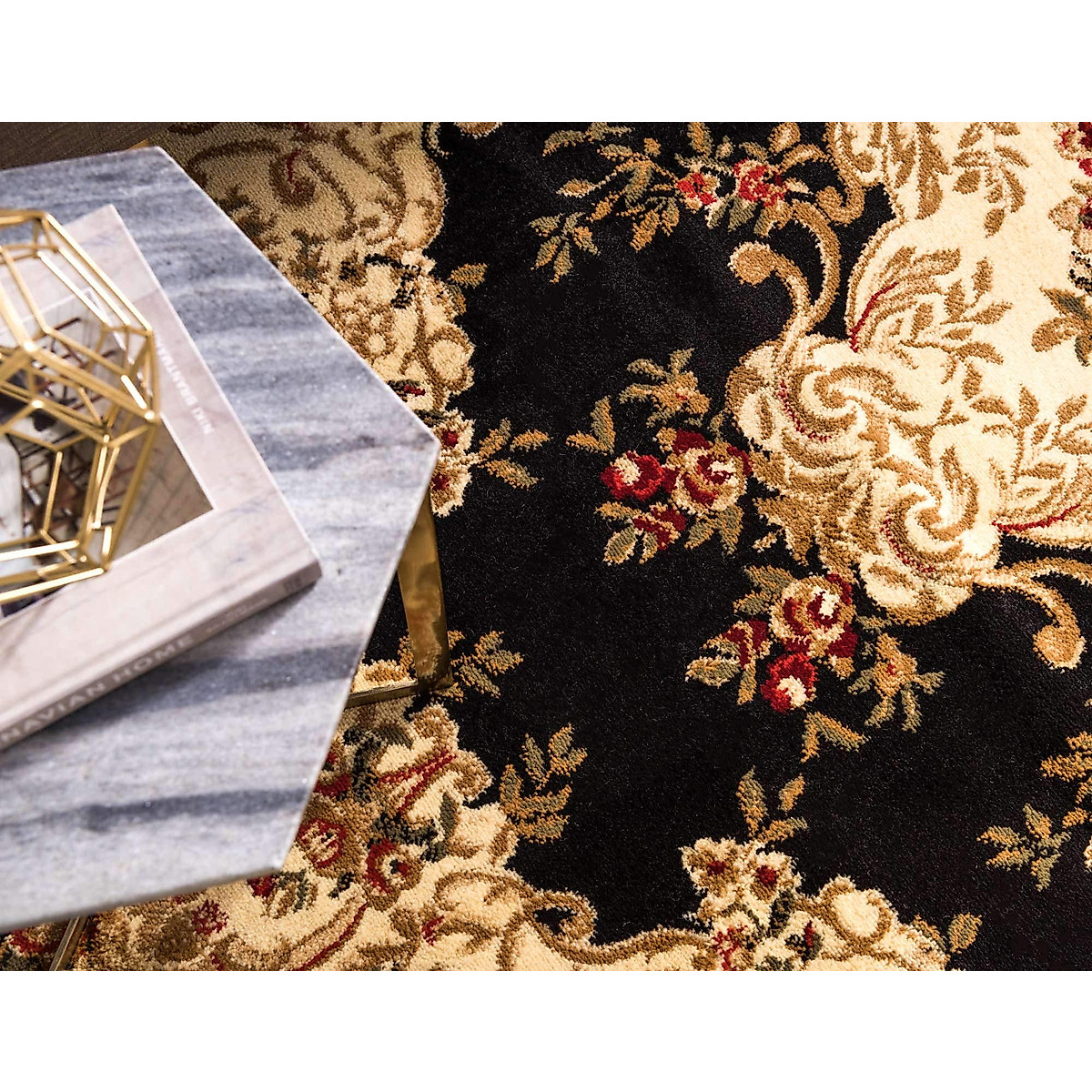 Unique Loom Versailles Collection Traditional Classic Medallion Motif Area Rug (9' 0 x 12' 0 Rectangular, Black/ Ivory)