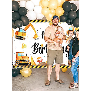 Lopeastar Construction Backdrop Banner Birthday Party Supplies, Large Size 3 x 5Ft Construction Party Decorations for Boys Yellow