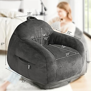 Codi Comfy Bean Bag Chair for Bedroom, Giant BeanBag Sofa - Large and Lazy Lounge Chairs for Adults and Teens - Fluffy Faux Fur with Memory Foam Filler Included - Grey