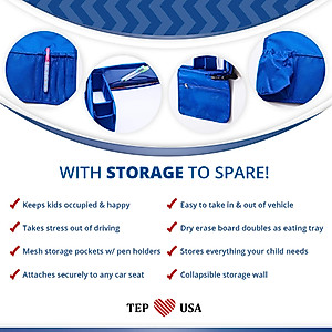 Car Seat Kids Travel Tray - Toddler Lap Activity Table Includes Dry Erase Board, Dry Erase Markers, Coloring Book & Secure Tablet Cover - Comfort Car Tray Base, Foldable with Easy to Carry Strap