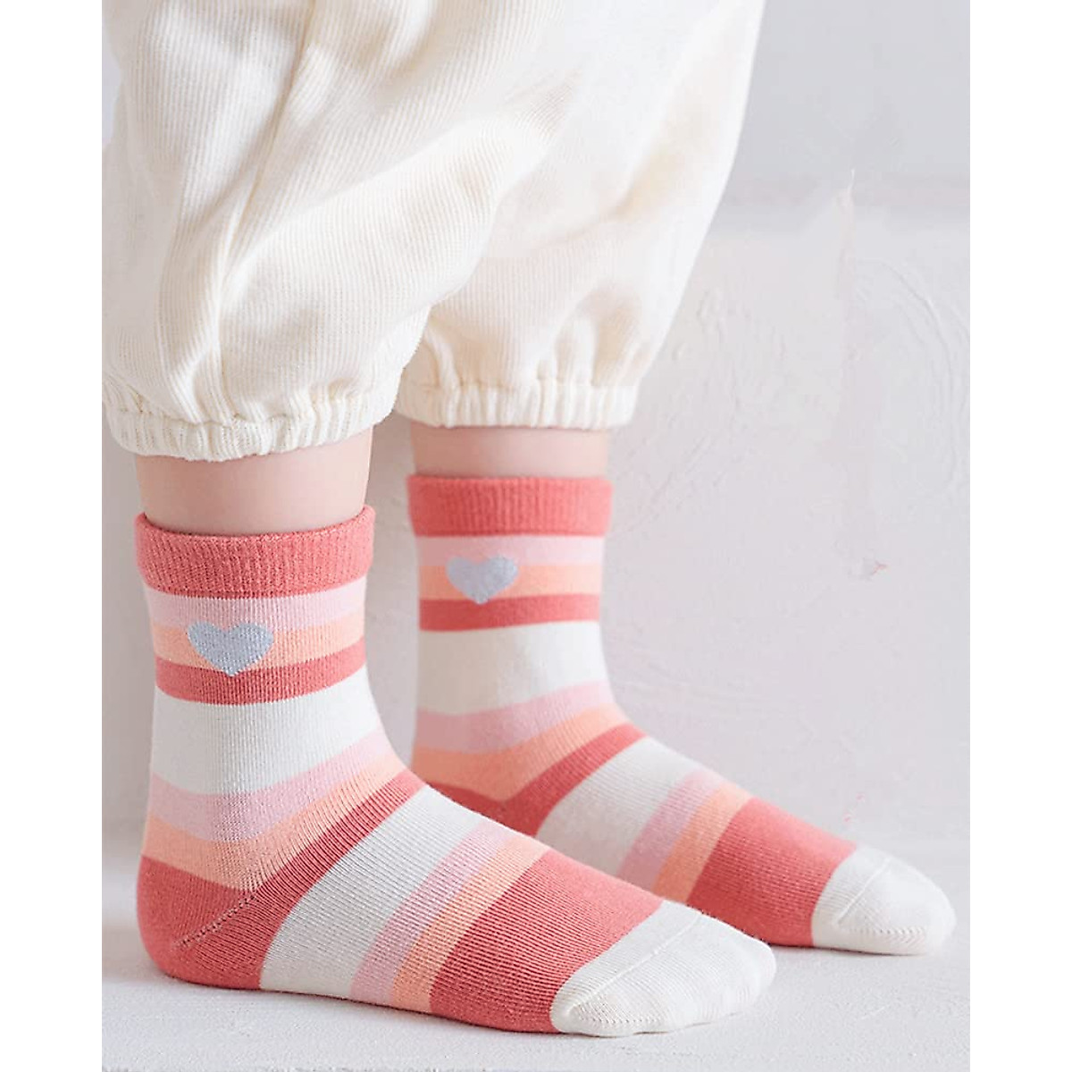 Toptim Kids Girls' Crew Socks Cute Casual Dress Cotton Socks (6-9 Years, 10 Pairs)