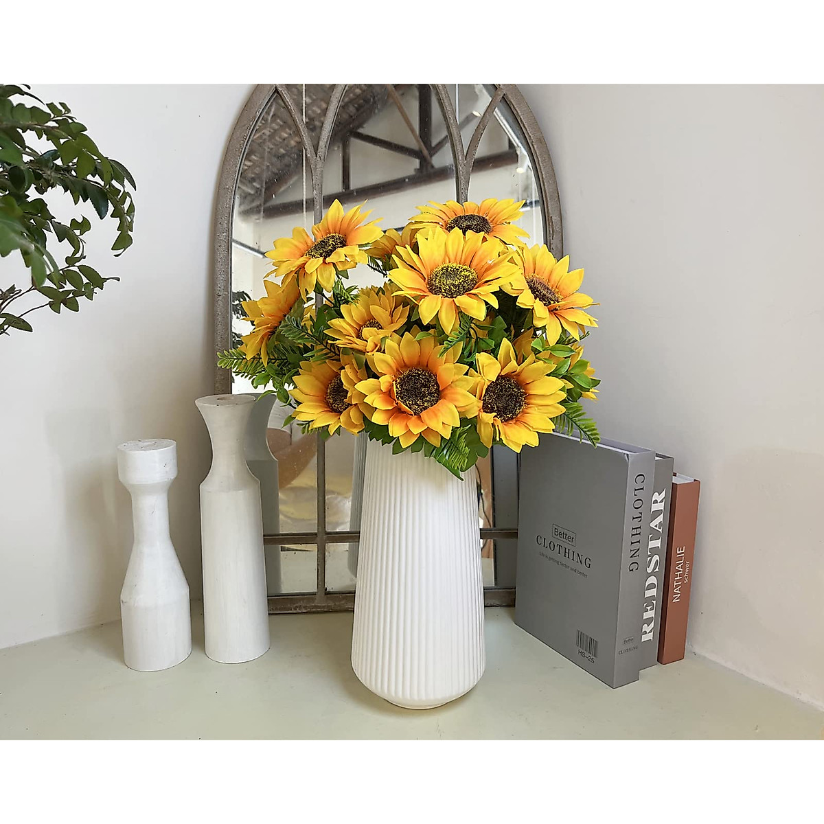 Decpro Artificial Sunflowers Bouquet, 18.9 Inches Realistic Silk Sunflowers for Home Hotel Office Wedding Party Garden Decoration, Floral Arrangement, Centerpieces