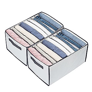 Vercord Washable Pants Drawer Organizer 9 Divider Foldable Clothes Organizer Wardrobe Storage Box Large 2 for Underwear Socks Jeans Grey