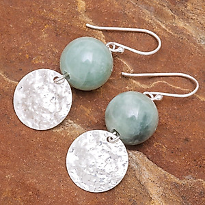 NOVICA Artisan Handmade Jade Dangle Earrings Sterling Silver Thailand Gemstone [1.7 in L x 0.5 in W] ' Shining Moon in Green'