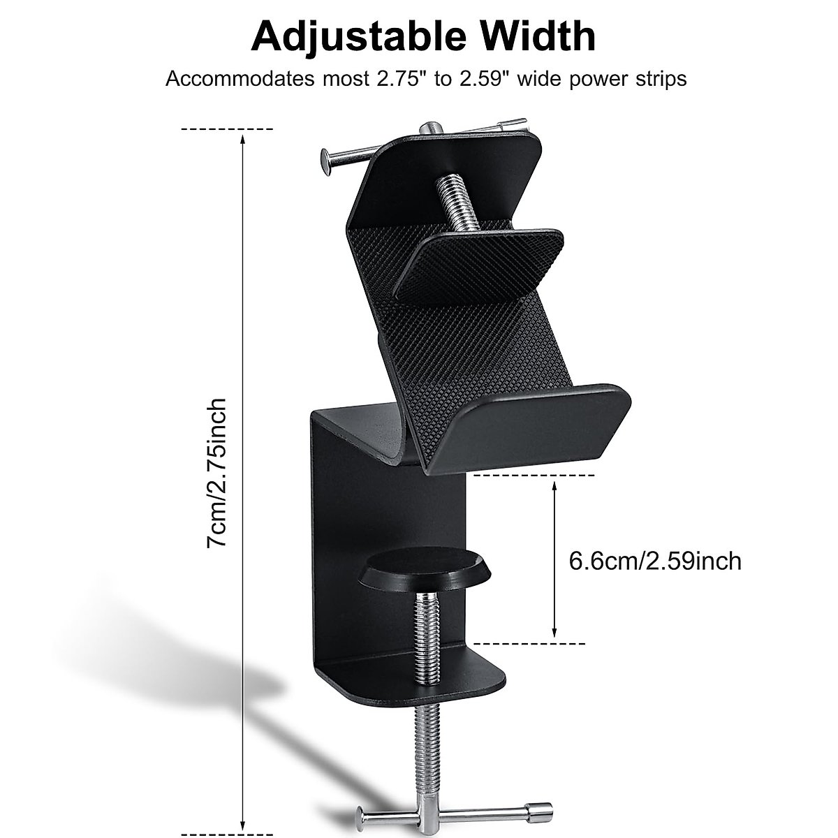 CLOOLC Desk Clamp for Power Strip - Removable Power Strip Holder for Desk Edge - Sturdy Table Clamp - Desk Mount for Power Strip - Fits 1.96" to 2.55" Width - Black