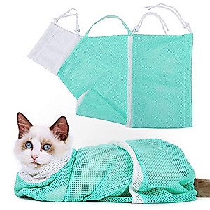 YLONG Cat Bathing Bag Anti-Bite and Anti-Scratch Cat Grooming Bag for Bathing, Nail Trimming, Medicine Taking,Injection,Adjustable Multifunctional Breathable Restraint Shower Bag(Green)