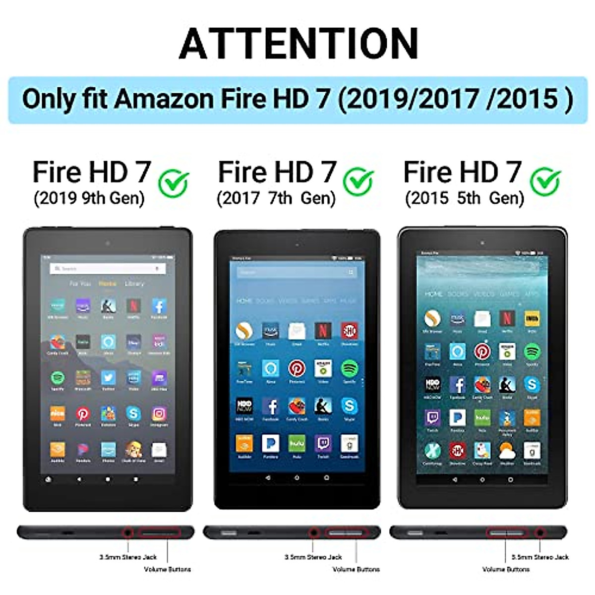 Merocab Kids Case for Fire HD 7 9th 7th 5th Generation 2019 2017 2015 Release, Fire HD 7 2019 2017 2015 Lightweight Shockproof Handle Stand Kids Case Cover for HD 7 9th 7th 5th