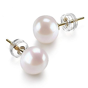 PAVOI 14K Gold Freshwater Cultured White Button Pearl Stud Earrings - 5.5-6mm