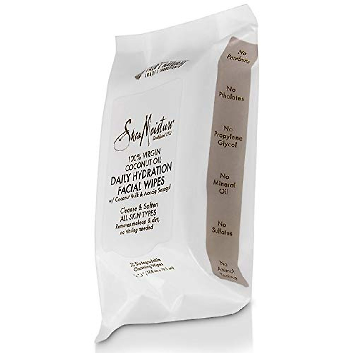 Shea Moisture 100 Percent Virgin Coconut Oil Daily Hydration Face Wipes, Coconut Milk Makeup Remover Wipes, Acacia Senegal Facial Wipes, Unisex Face Cleansing Wipes, 30 Count