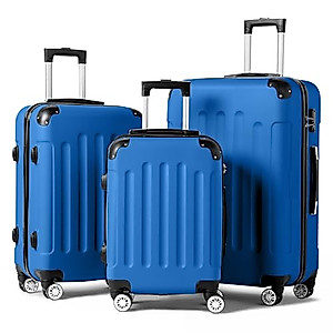 Karl home 3-Piece Luggage Set Travel Lightweight Suitcases with Rolling Wheels, TSA lock & Moulded Corner, Carry on Luggages for Business, Trip, Dark Blue (20"/24"/28")