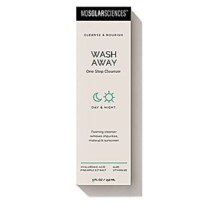 MDSolarSciences Wash Away One Step Foaming Cleanser Removes Impurities, Makeup & Sunscreen, Dermatologist Developed Vegan Formula with Hyaluronic Acid, Pineapple Extract, Aloe & Vitamin B5, 5 Fl Oz.