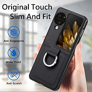 CCSmall Oppo Find N3 Flip Slim PU Leather Protective Cover Case with Ring, Black