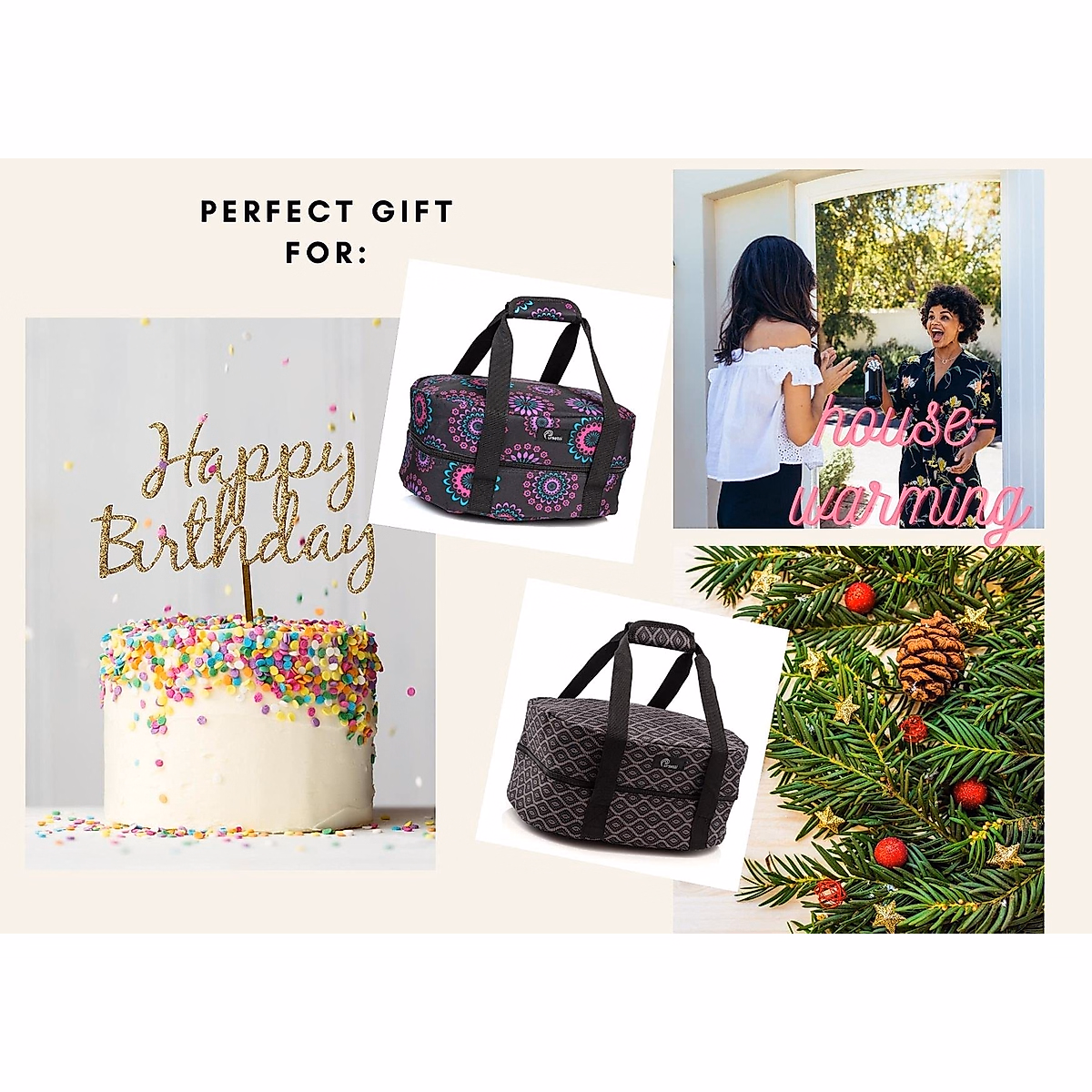 Slow Cooker Bag for Carrying Oval and Round-Shaped Crockpots, Multi Cookers, Rice & Pressure Cookers up to 6 Quarts to Transport Hot Food with Ease and in Style (Black Daisy)